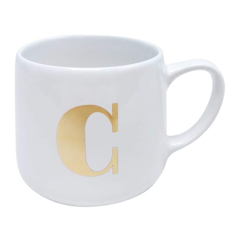 White & Gold Monogram Mug, C