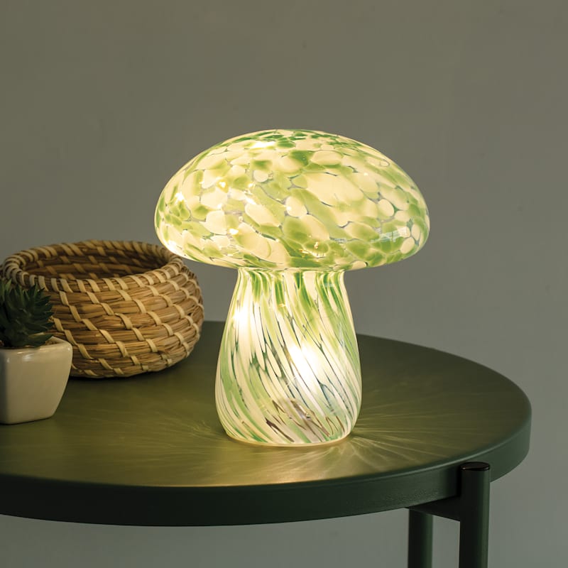 Green Fairy Light Mushroom Lamp, 7"
