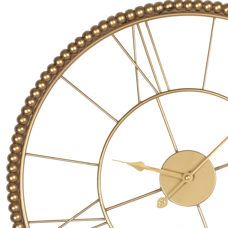 Providence Gold Beaded Metal Round Wall Clock, 24"