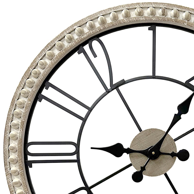 Honeybloom Wooden Beaded & Metal Round Wall Clock, 27"