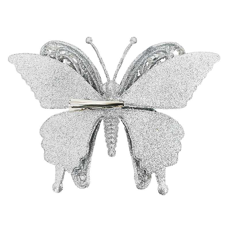 Silver Sequin Butterfly Clip Christmas Ornament 7" | At Home