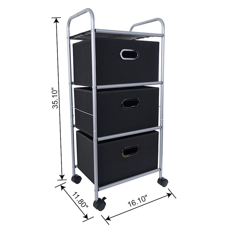 3-Tier Storage Cart, Black