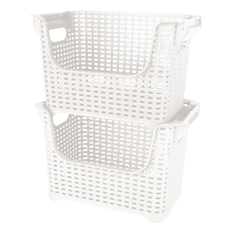 Crossover Weave Stackable Storage Basket, White
