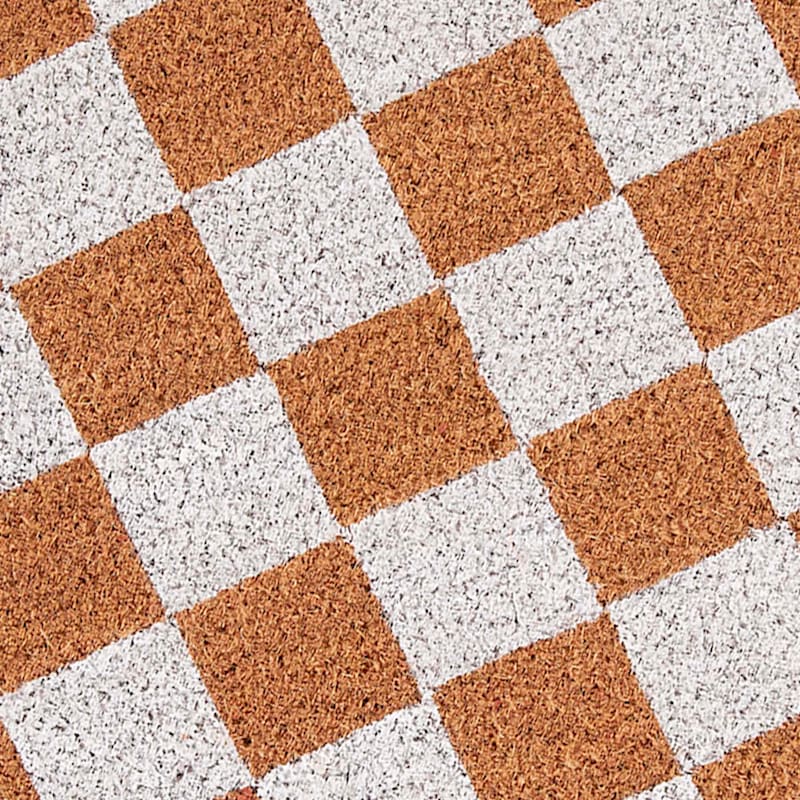 Honeybloom White & Natural Checkered Coir Mat, 18x30 | At Home