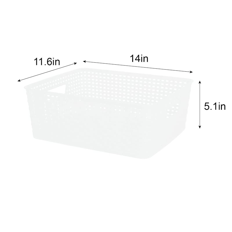 Bright White Rectangle Crossover Weave Storage Basket, Medium
