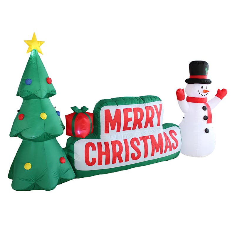 Inflatable Merry Christmas Snowman Sign 10' Wide | Bold Holiday Decor ...
