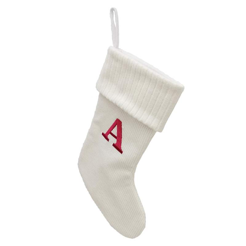 White Knit Monogram A Stocking 19in | Personalized Holiday Stocking ...