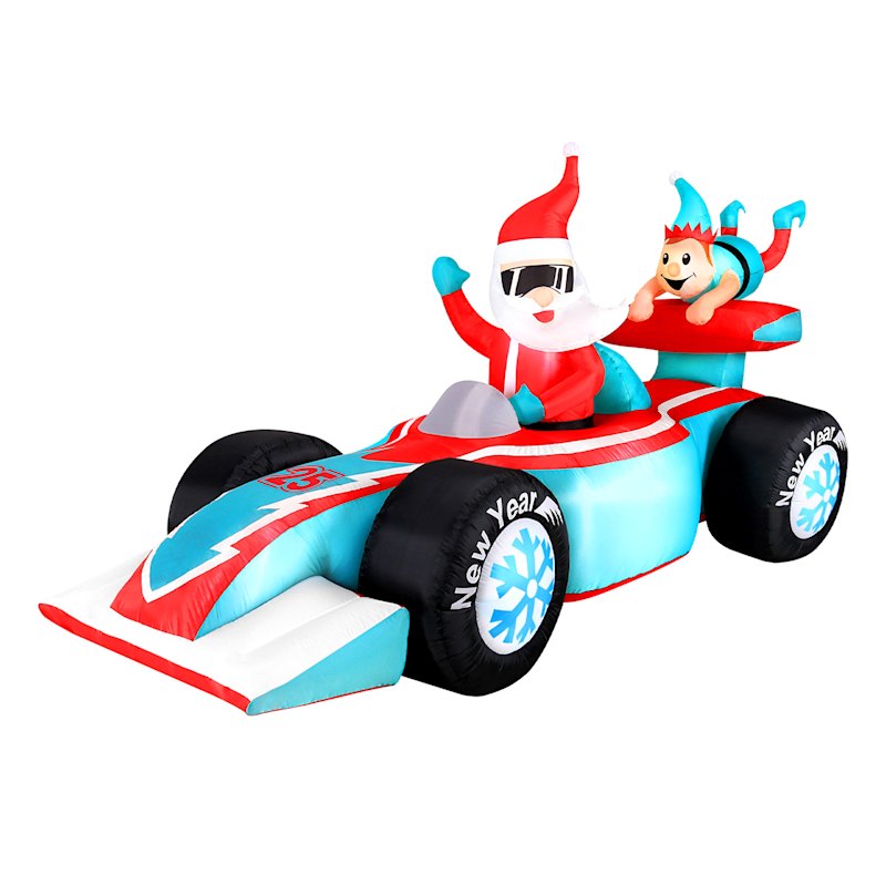 Race Car Santa Inflatable 10ft | Unique Outdoor Holiday Decor | At Home