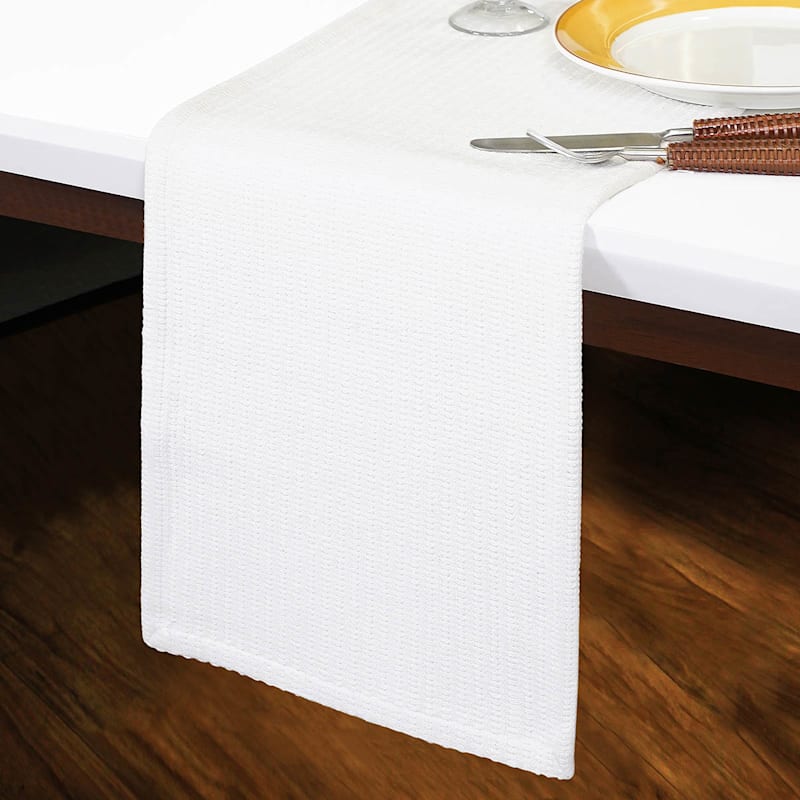 White Dobby Woven Table Runner, 72x14