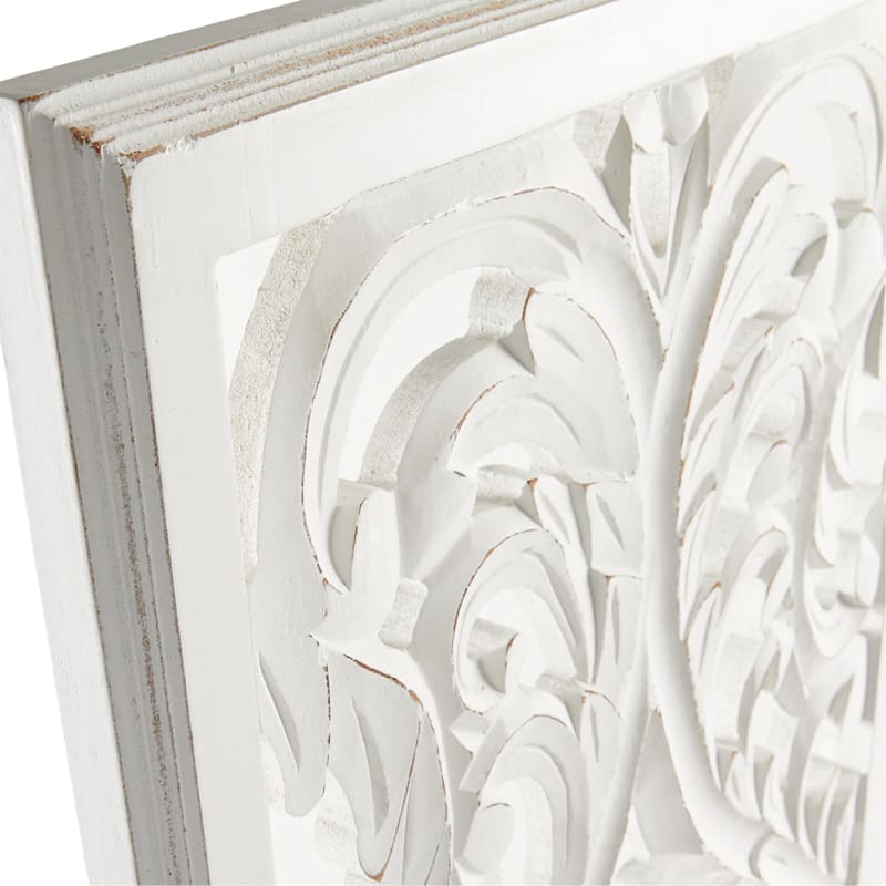 White Hand Carved Wooden Panel Baroque Wall Decor, 18x48