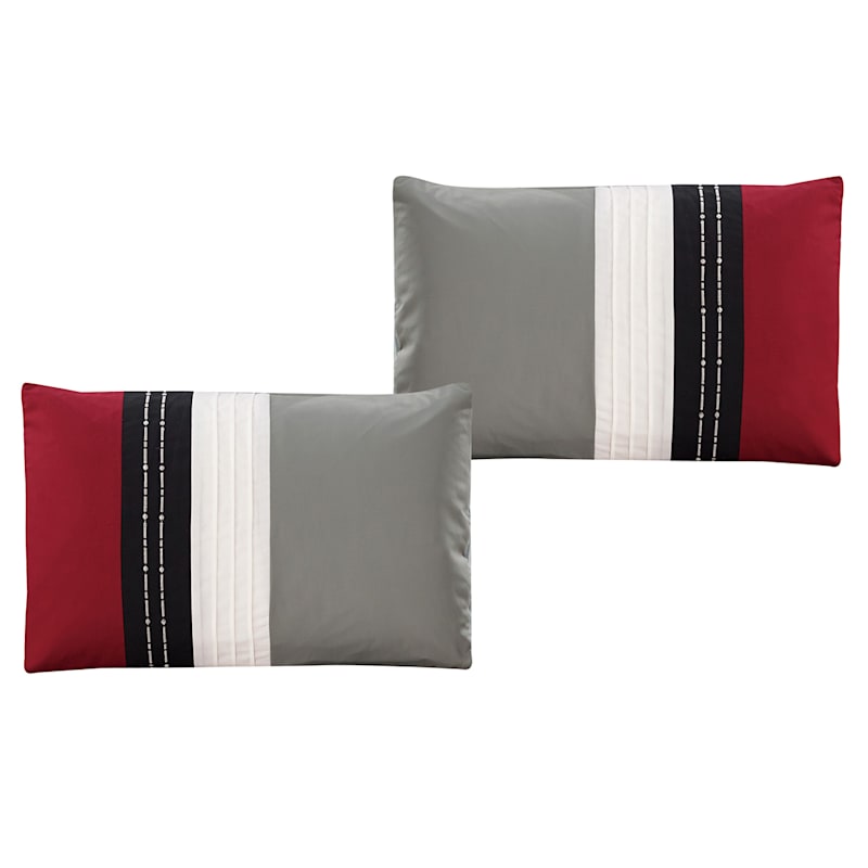7 Piece Red And Black Embroidered Pintuck Premium Comforter Set Queen