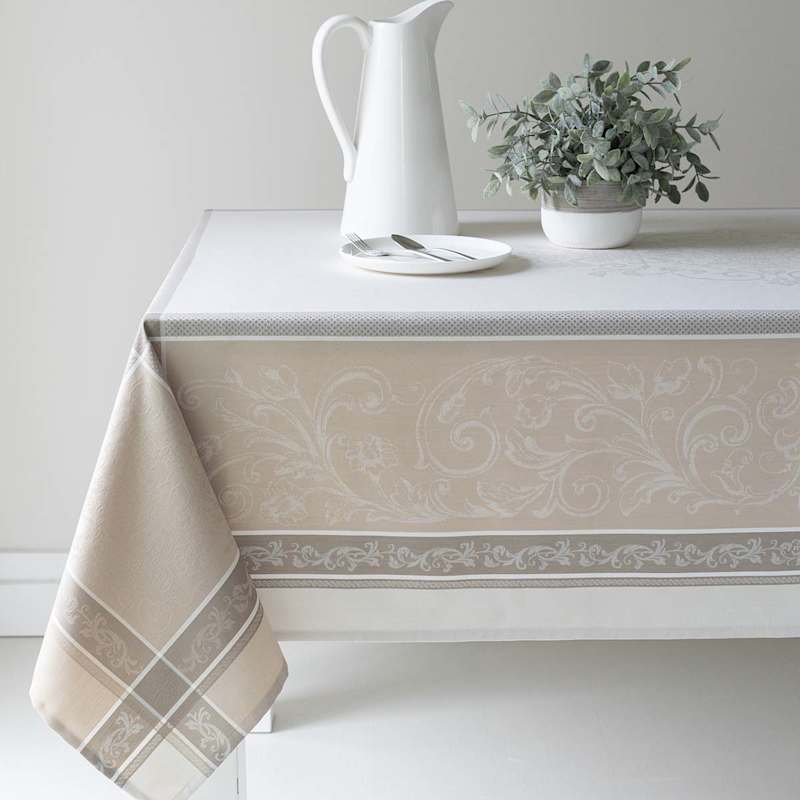 Cassandra Natural Jacquard Tablecloth, 60x84