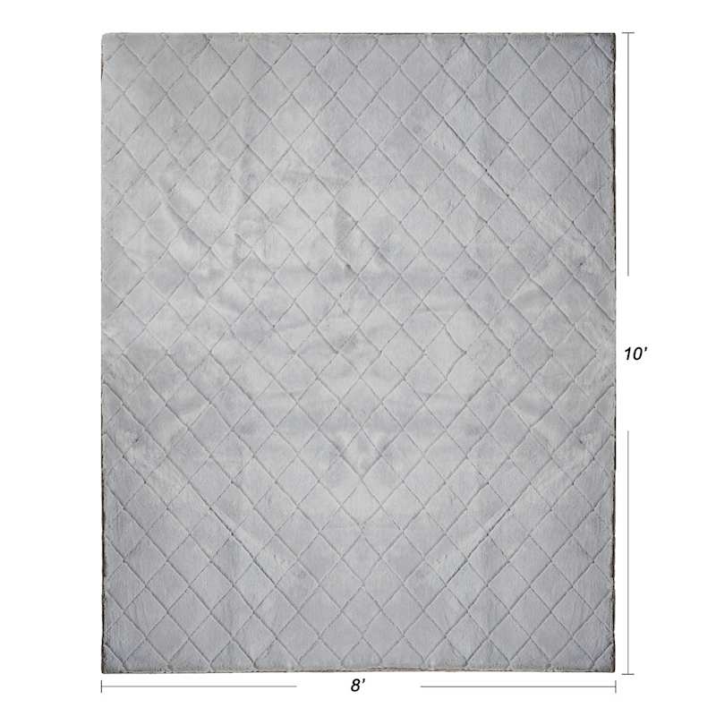 (C209) Grey Faux Rabbit Fur Area Rug, 8x10