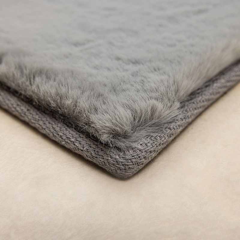 Silver Faux Rabbit Fur Accent Rug, 27x45