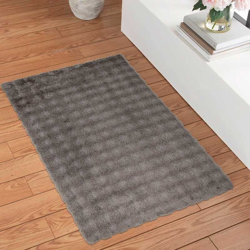 (B890) Crosby St. Grey Two-Tone Bebel Faux Fur Shag Accent Rug, 3x5