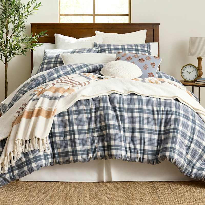 Honeybloom 3-Piece Blue Plaid Flannel Printed Cotton Comforter Set ...
