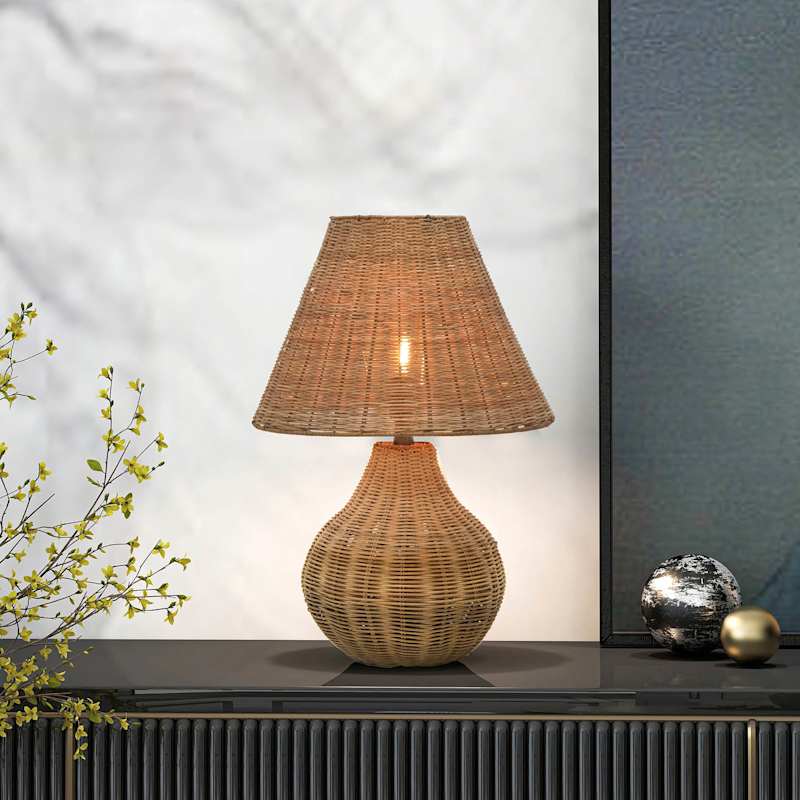 Honeybloom Natural Weaving Rattan Small Table Lamp with Shade, 16.5"