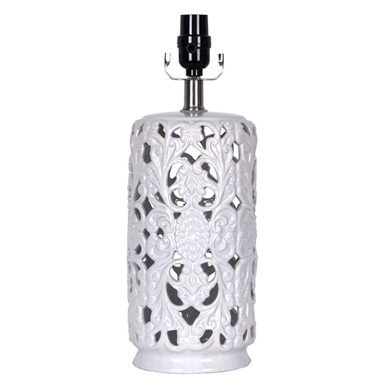 White Ceramic Cutout Small Lamp Base, 19"