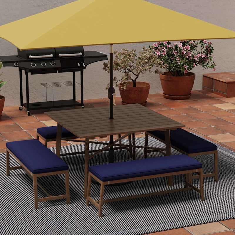 Navy Blue Canvas Outdoor Bench Cushion | At Home