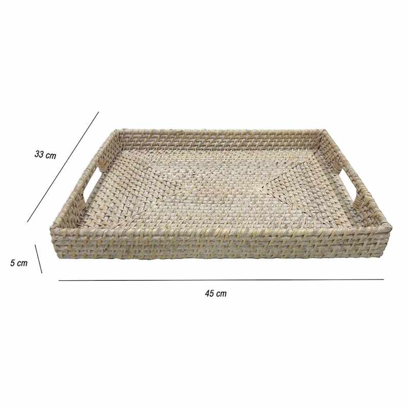 White Rectangle Rattan Tray, 17x12