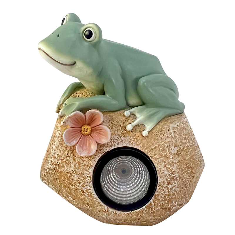 Honeybloom Solar Frog Outdoor Garden Statue, 8"