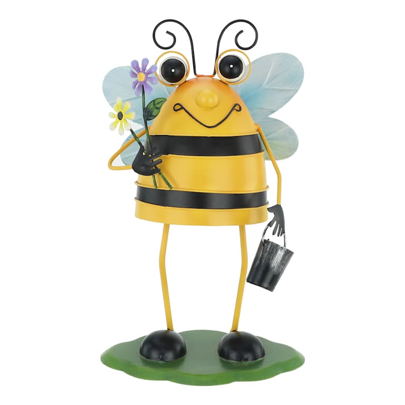 Metal Bee Outdoor Garden Statue, 10"