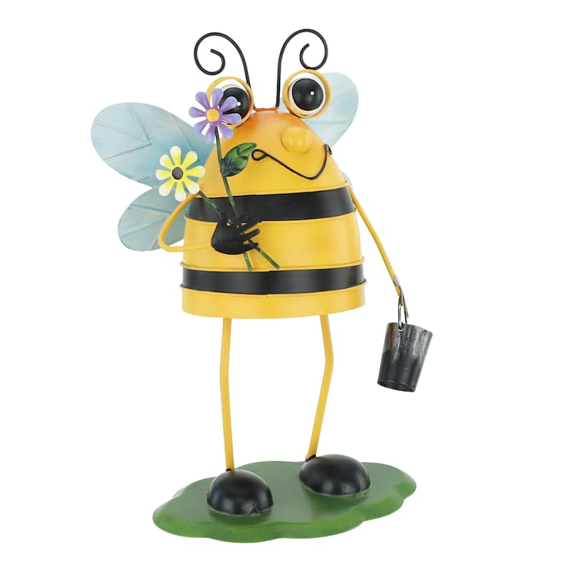 Metal Bee Outdoor Garden Statue, 10"