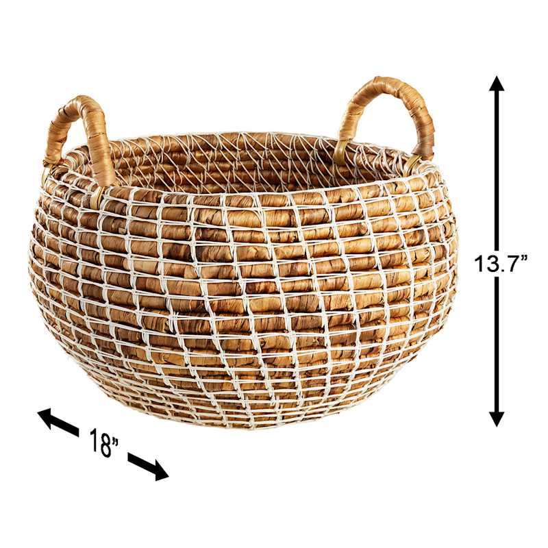 Water Hyacinth Round Storage Basket with Handle, Large