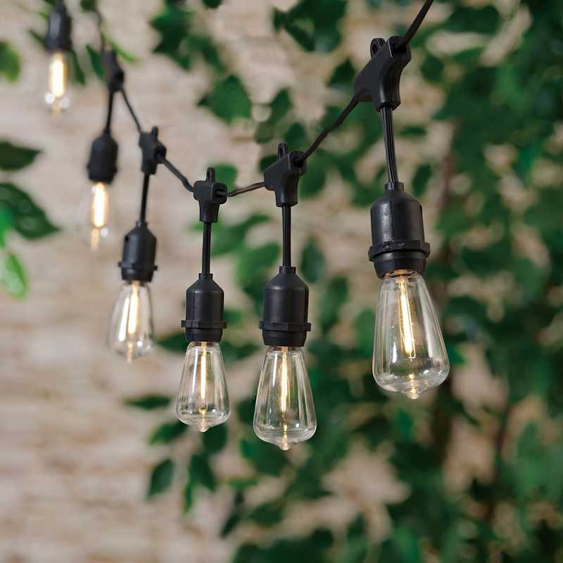 15-Count Solar LED Filament Bulb Edison String Lights with Black ...