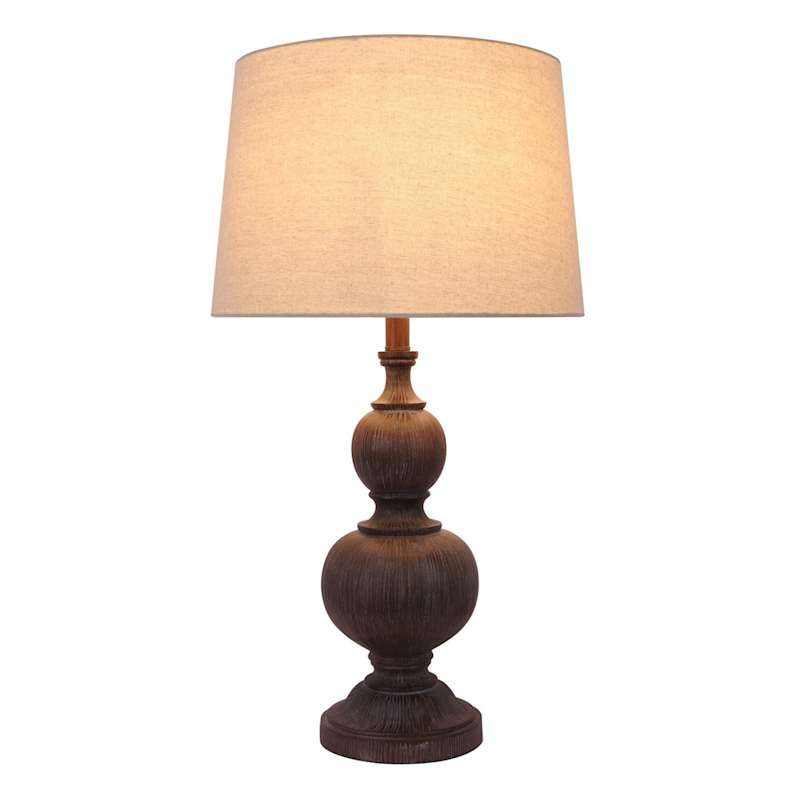 Wood Finish Spindle Large Table Lamp with Shade, 28"