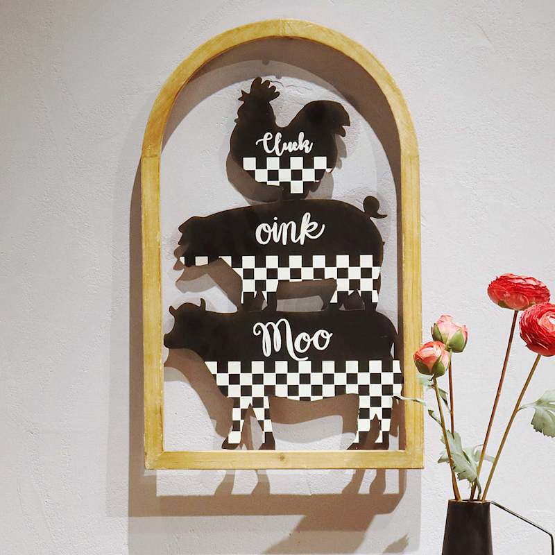 Cluck, Oink, Moo Metal Wall Sign, 12x20