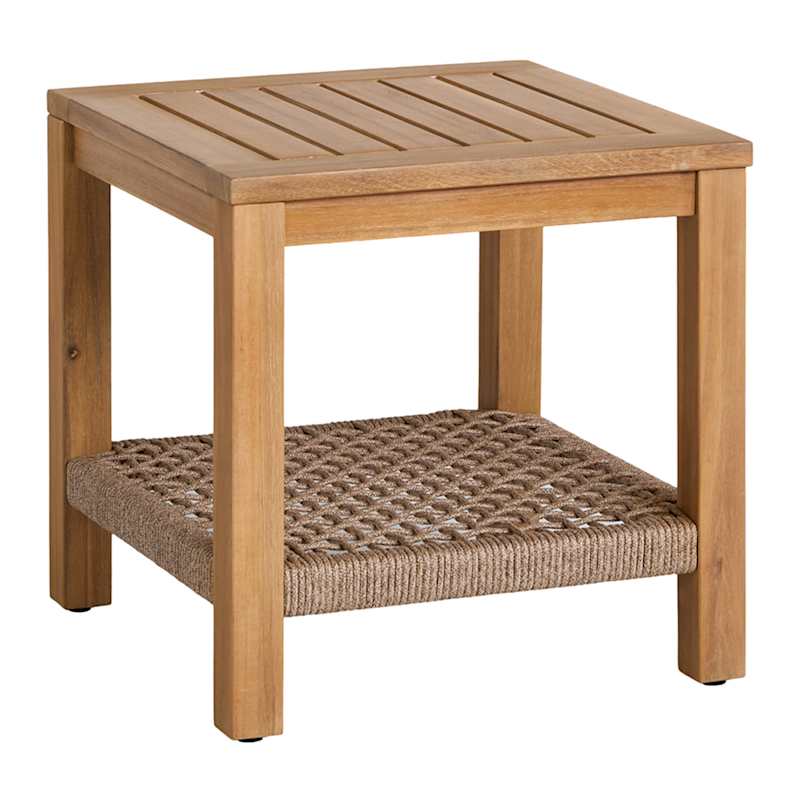 Honeybloom Haven Blonde Acacia Wood & Tan Rope Side Table | At Home