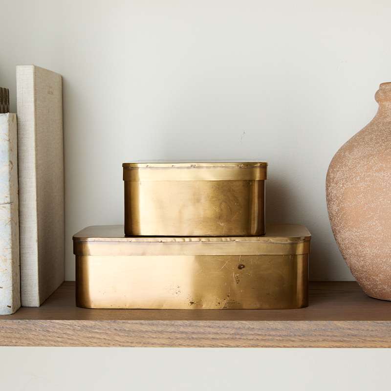 Gold Metal Rectangle Box with Trim, 10"